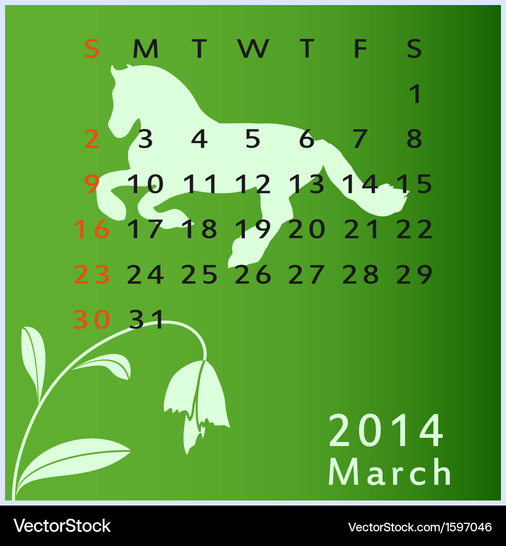 Minimalist March Calendar 2014 Royalty Free Vector Image