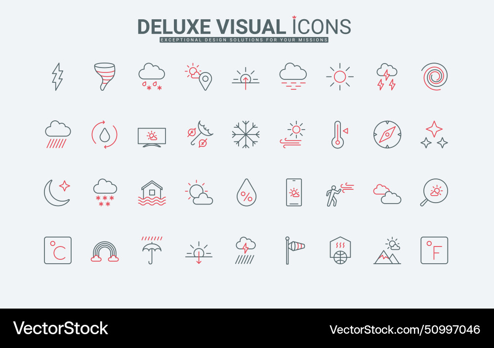 Weather forecast line icons set rain and clouds Vector Image