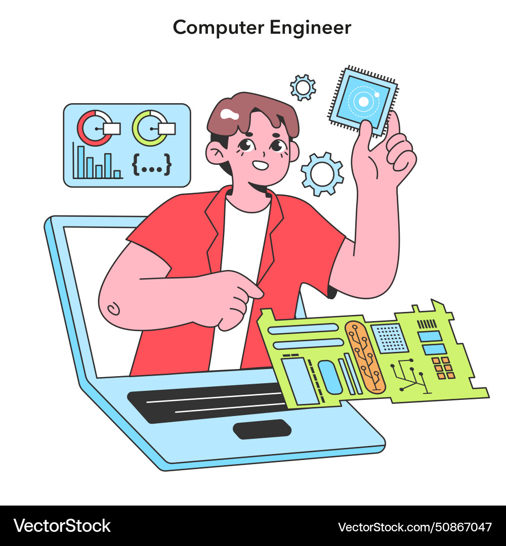 A computer engineer examines microchip Royalty Free Vector
