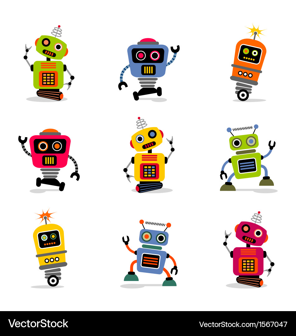 Cute robots set 2 Royalty Free Vector Image - VectorStock