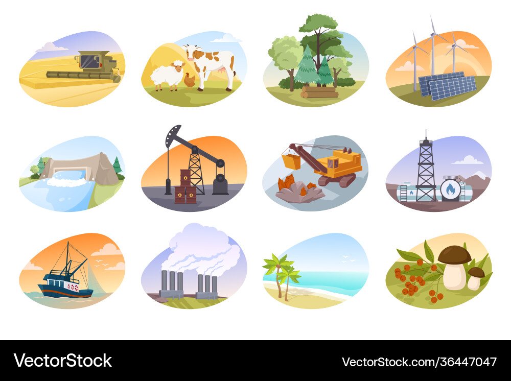 Depicting types natural resources Royalty Free Vector Image