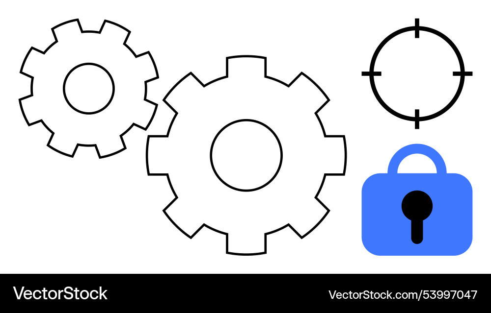 Gears target and padlock symbolizing security Vector Image