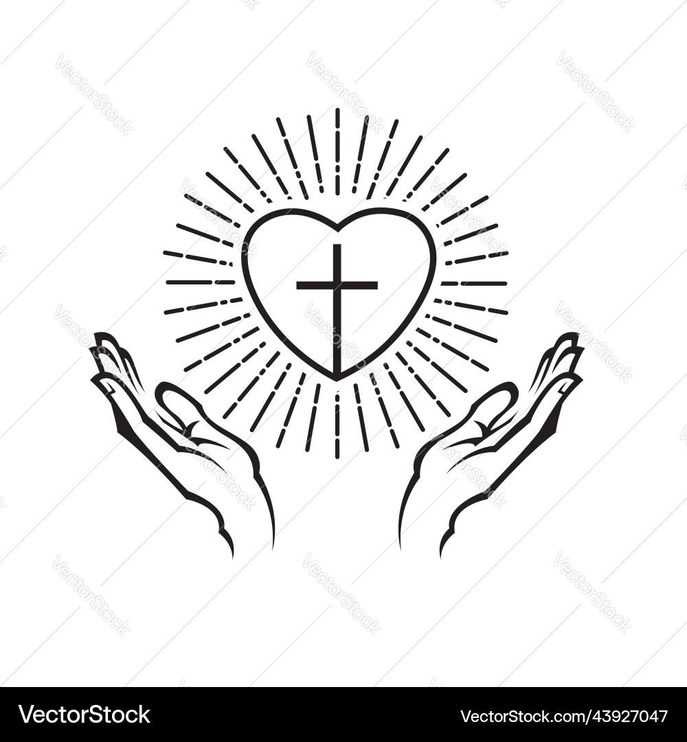 Heart cross and hands Royalty Free Vector Image