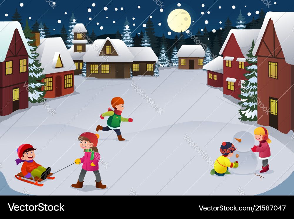 Kids playing in a winter wonderland Royalty Free Vector