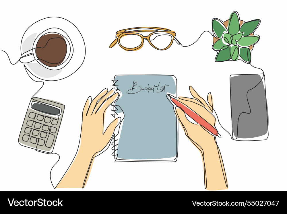 Single one line drawing hand holding pen Vector Image