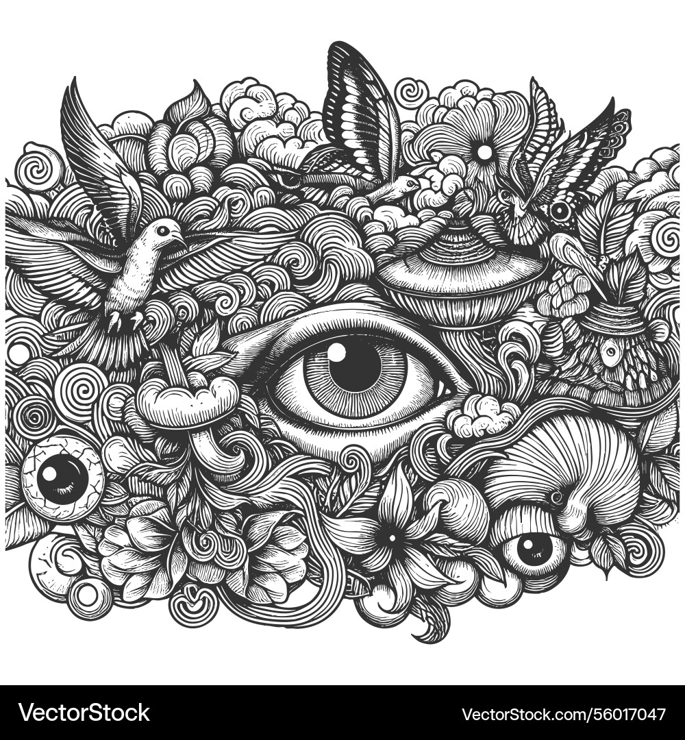 Surreal eye with psychedelic hallucinations Vector Image
