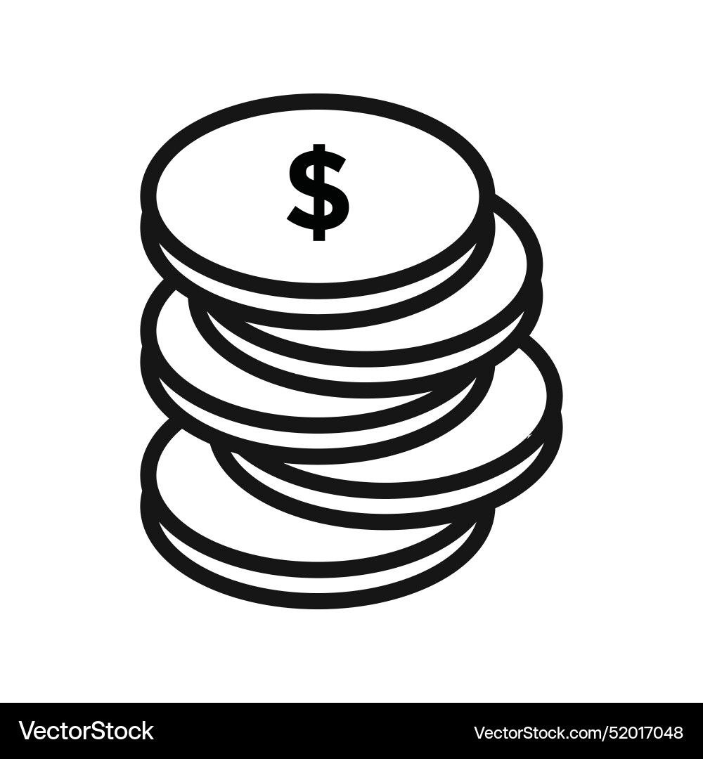 Coin stack icon black line art Royalty Free Vector Image