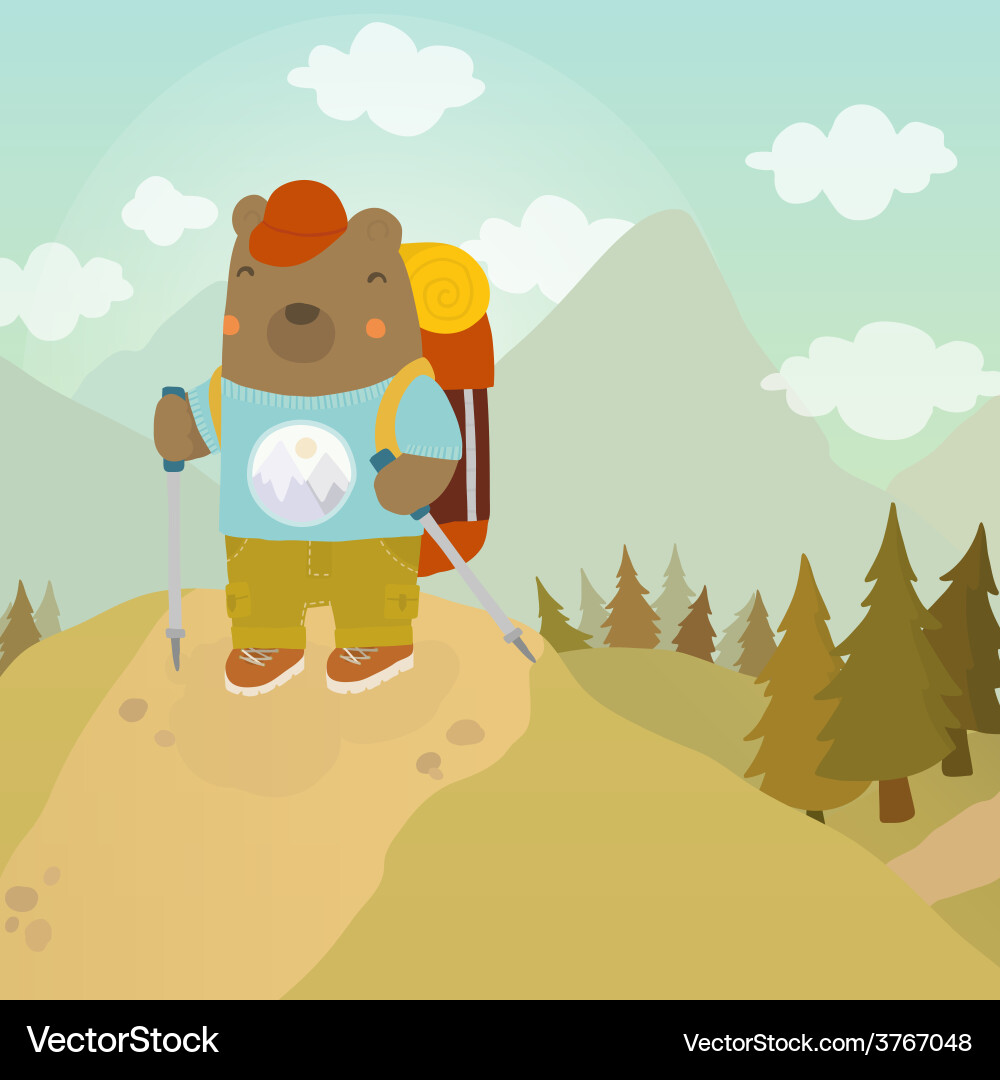 Cute Bear Hiking Adventure Royalty Free Vector Image