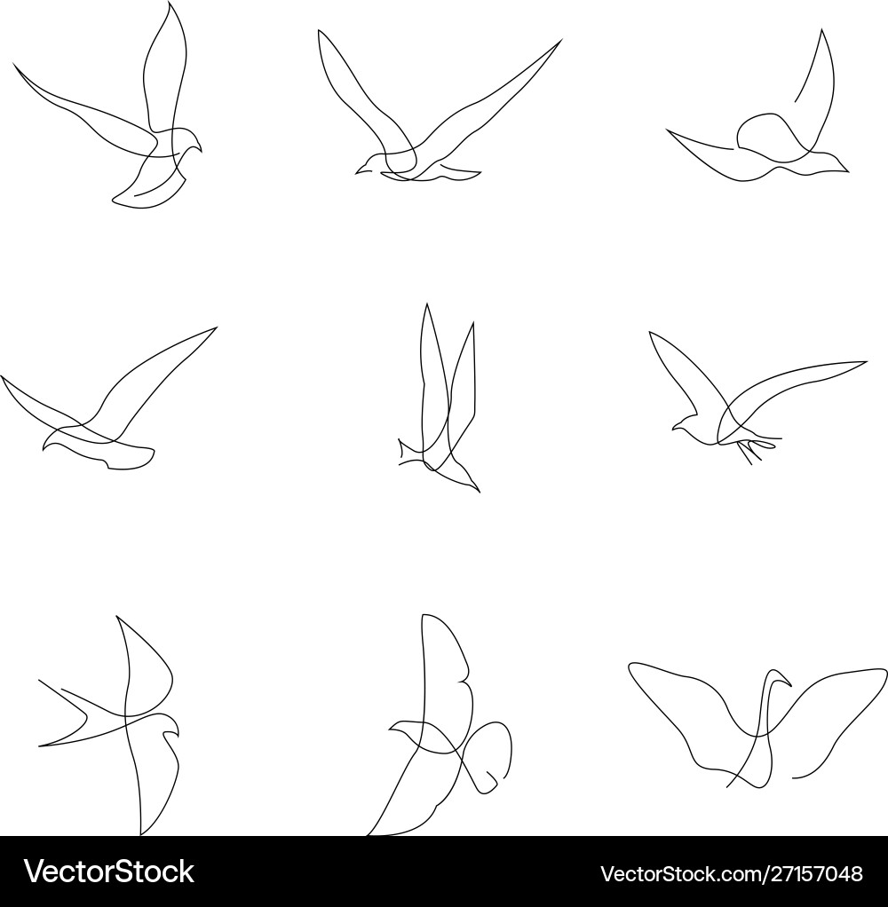 Elegant One-Line Birds Collection Royalty Free Vector Image
