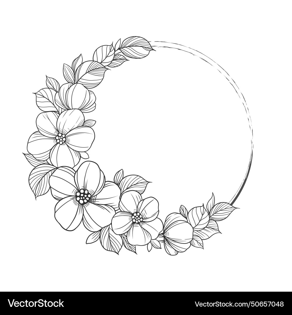 Flower frame outline double round floral circle Vector Image