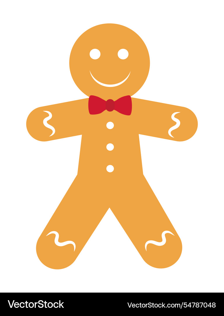 Gingerbread man with red bow tie smiling Vector Image