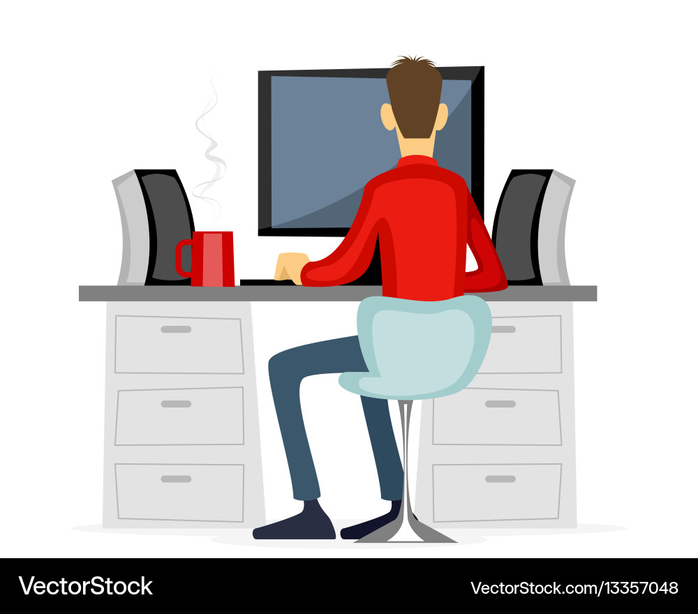Guy working at computer Royalty Free Vector Image