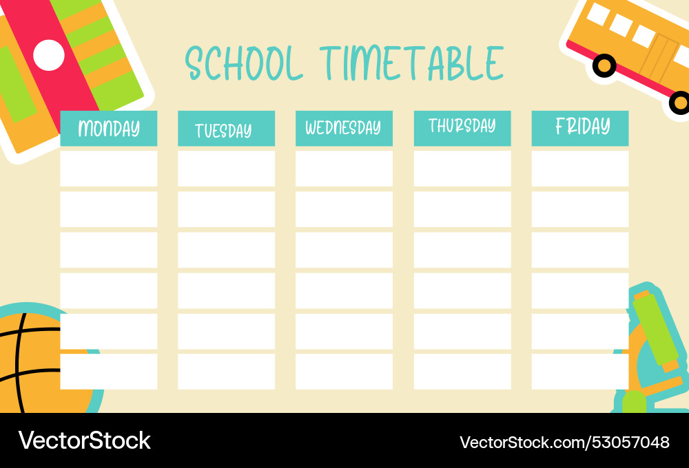 School timetable poster template Royalty Free Vector Image