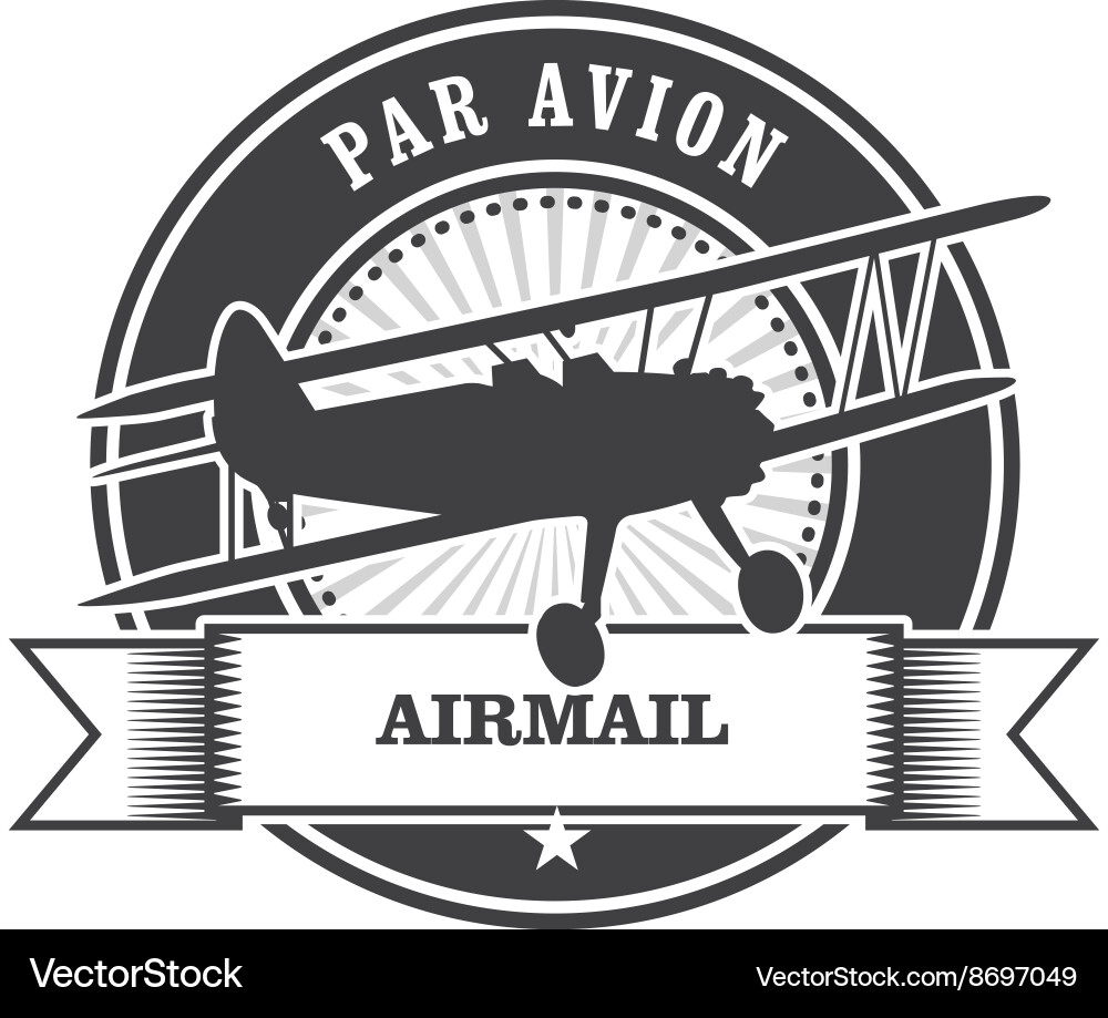 Airmail stamp with biplane - per avion Royalty Free Vector