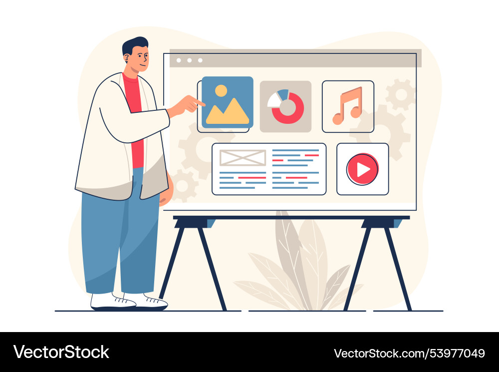 Content manager concept for web banner man fills Vector Image