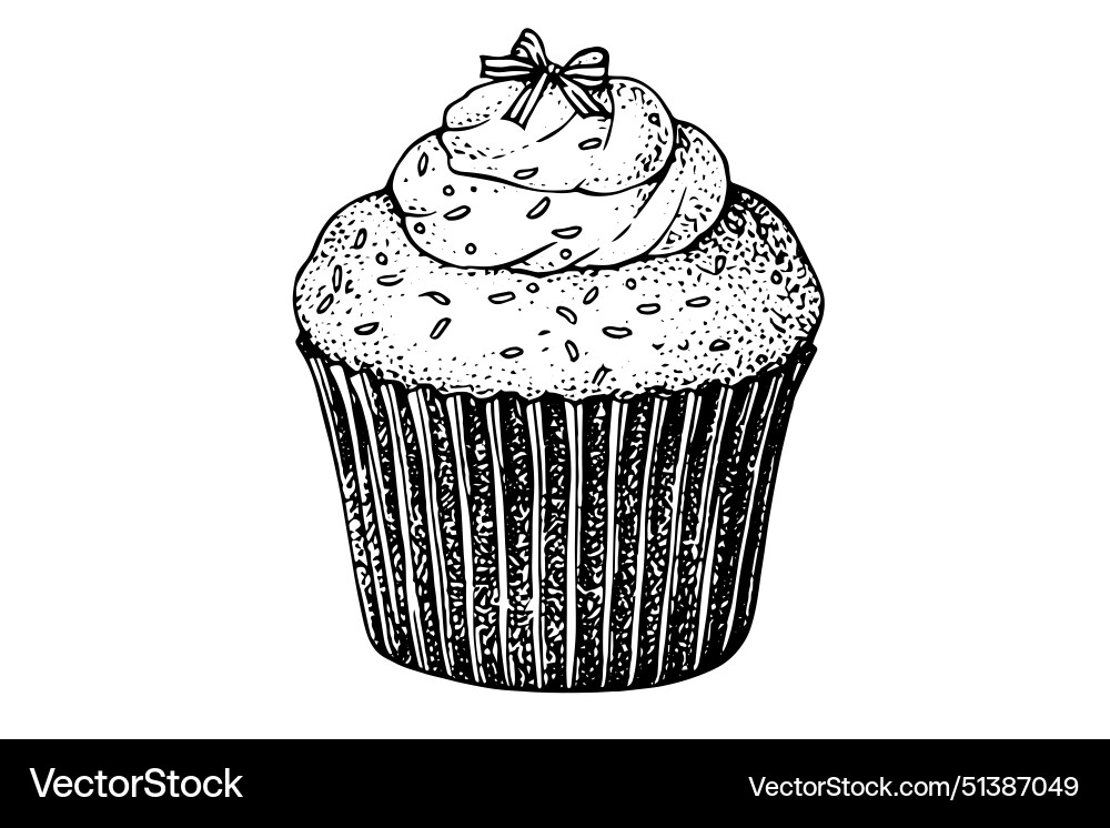 Cupcake hand drawn ink sketch engraved style Vector Image