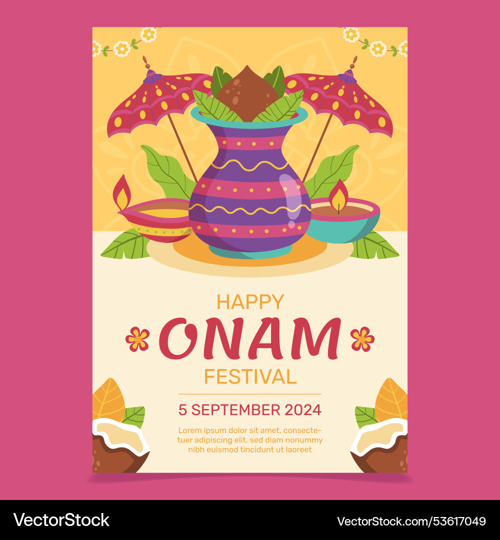 Hand drawn flat happy onam flyer template Vector Image