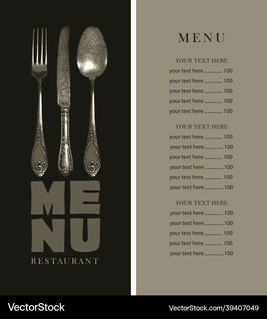 Cutlery Menu Design Menu Design Template Ornate Cutlery Plate Stock