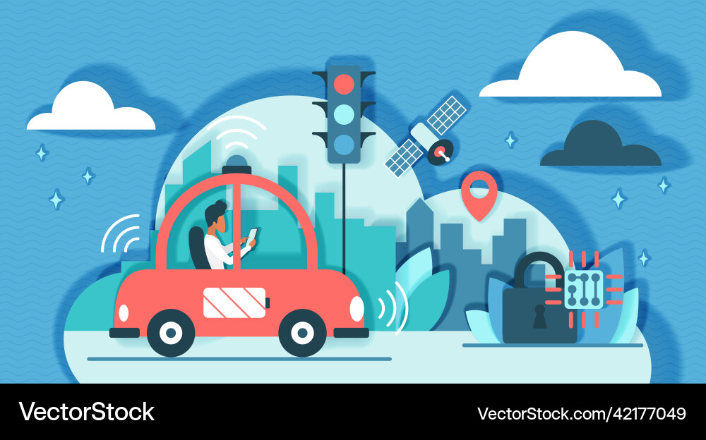 Self driving intelligent driverless car Royalty Free Vector