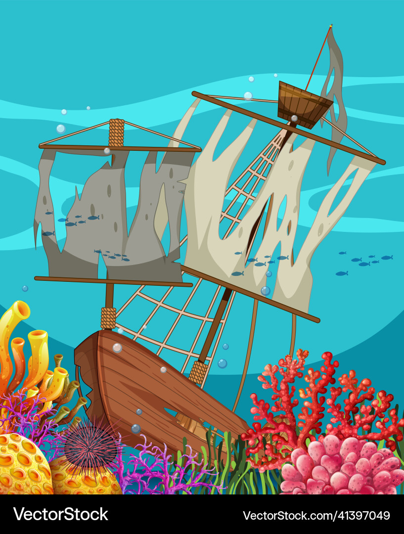 Sinking ship under the ocean Royalty Free Vector Image