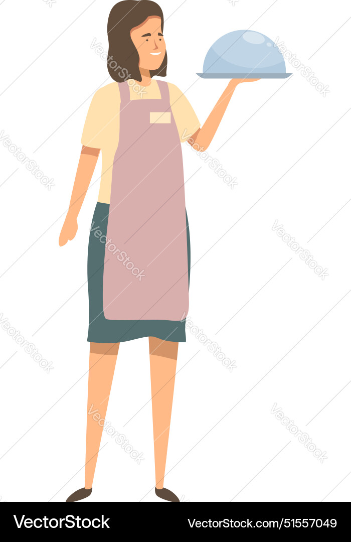 Young smiling waitress is holding a covered Vector Image