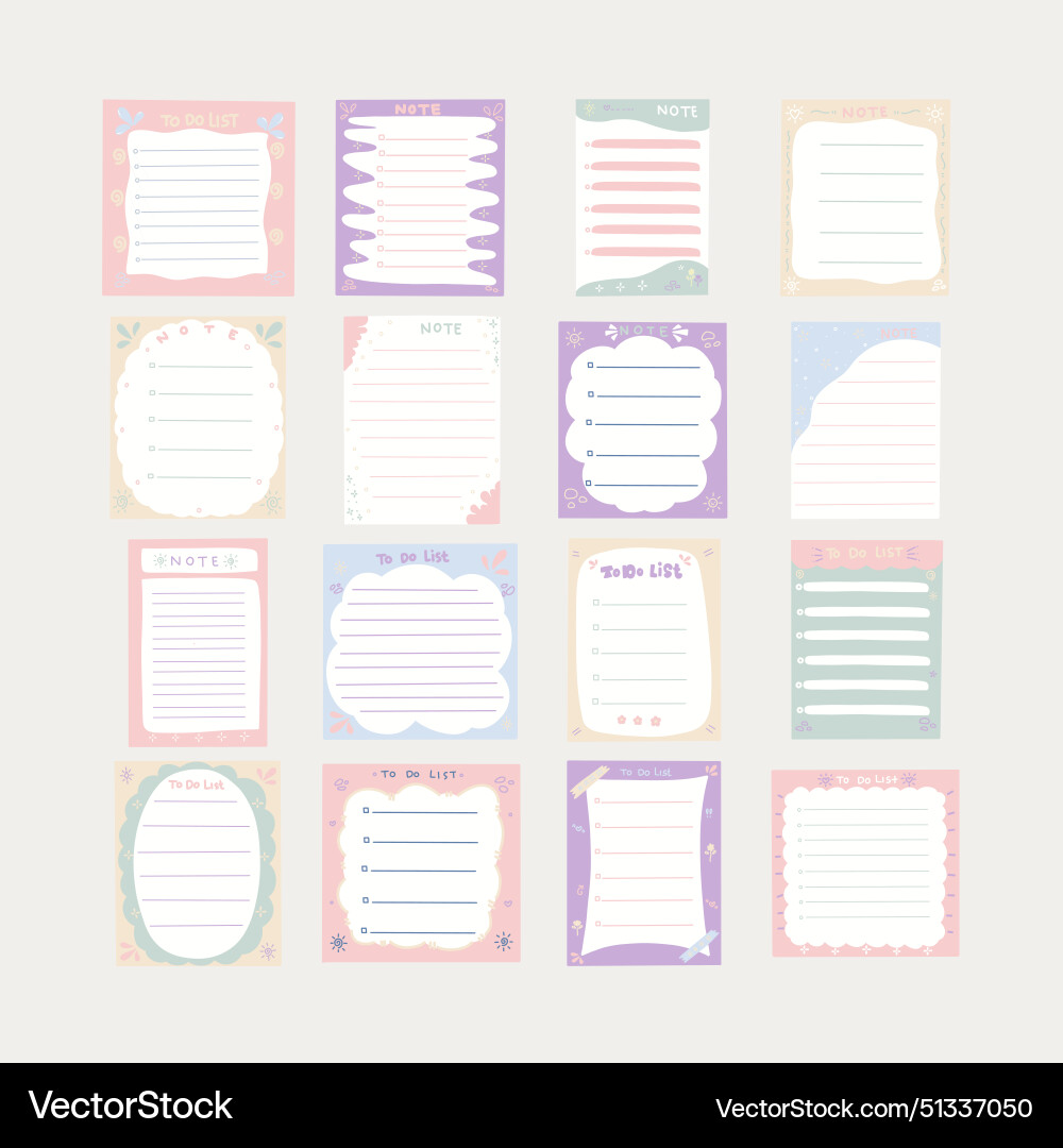Colorful to-do list and note templates collection Vector Image