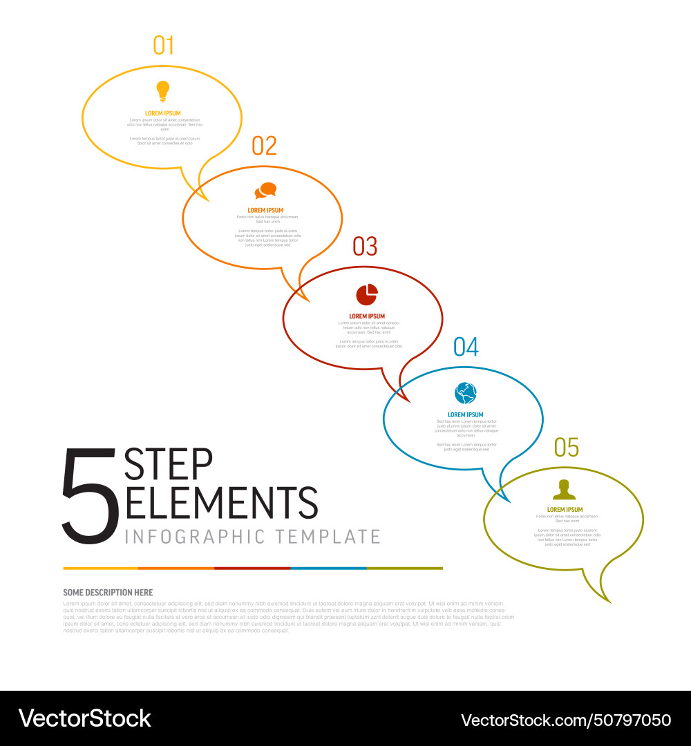 Five thin line simple colorful steps in speech Vector Image Five thin line simple colorful steps in speech Vector Image