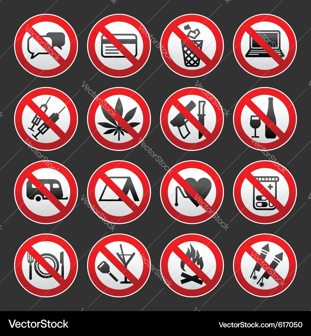 Prohibited Symbole auf grauem Hintergrund Vektorbild