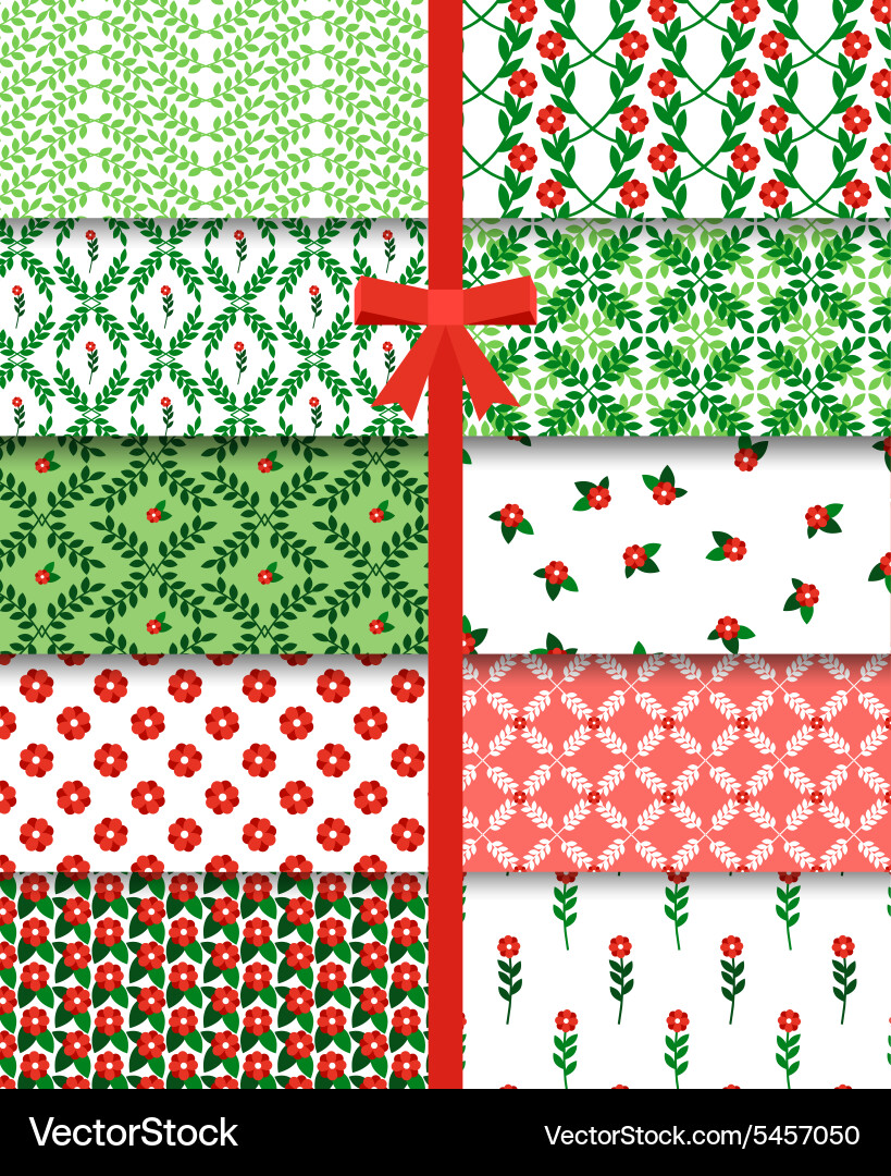 Red green flowers and branches simple seamless Vector Image