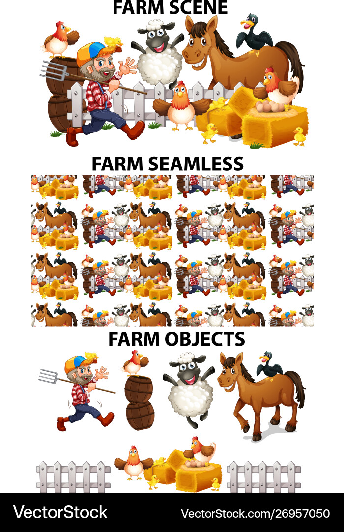 Seamless background design with many farm animals Vector Image