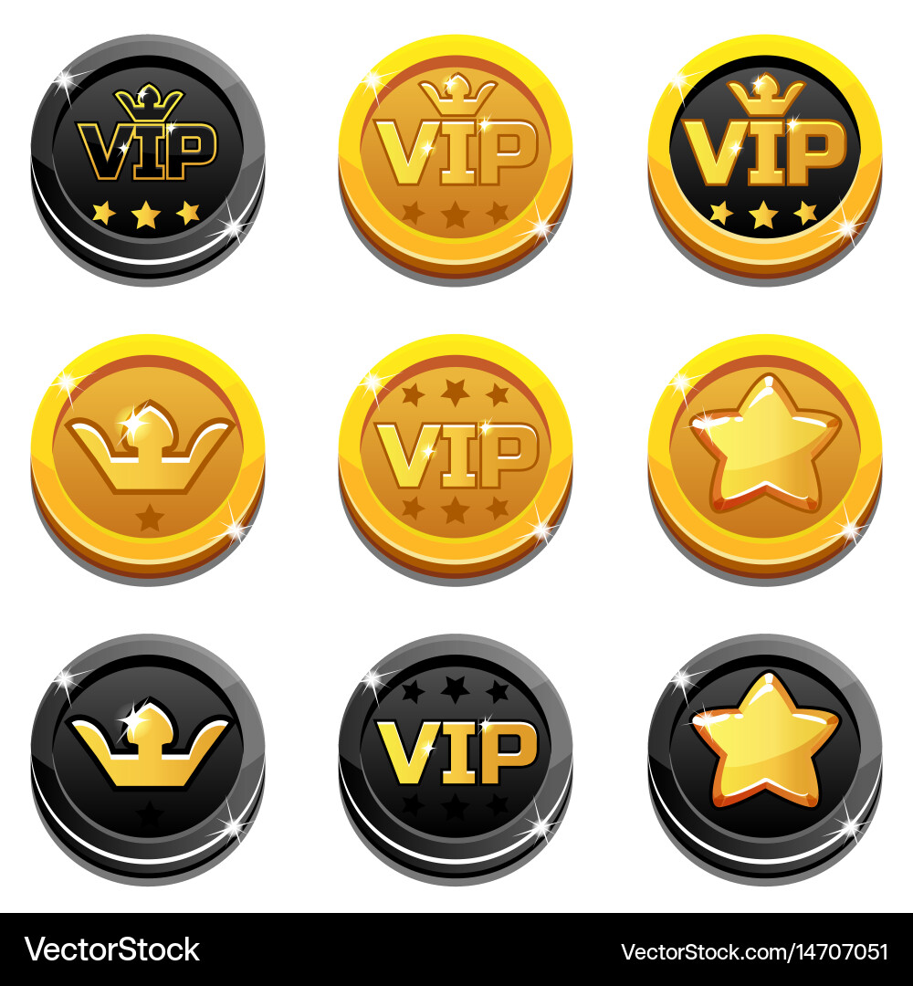 Cartoon vip and crown coins Royalty Free Vector Image