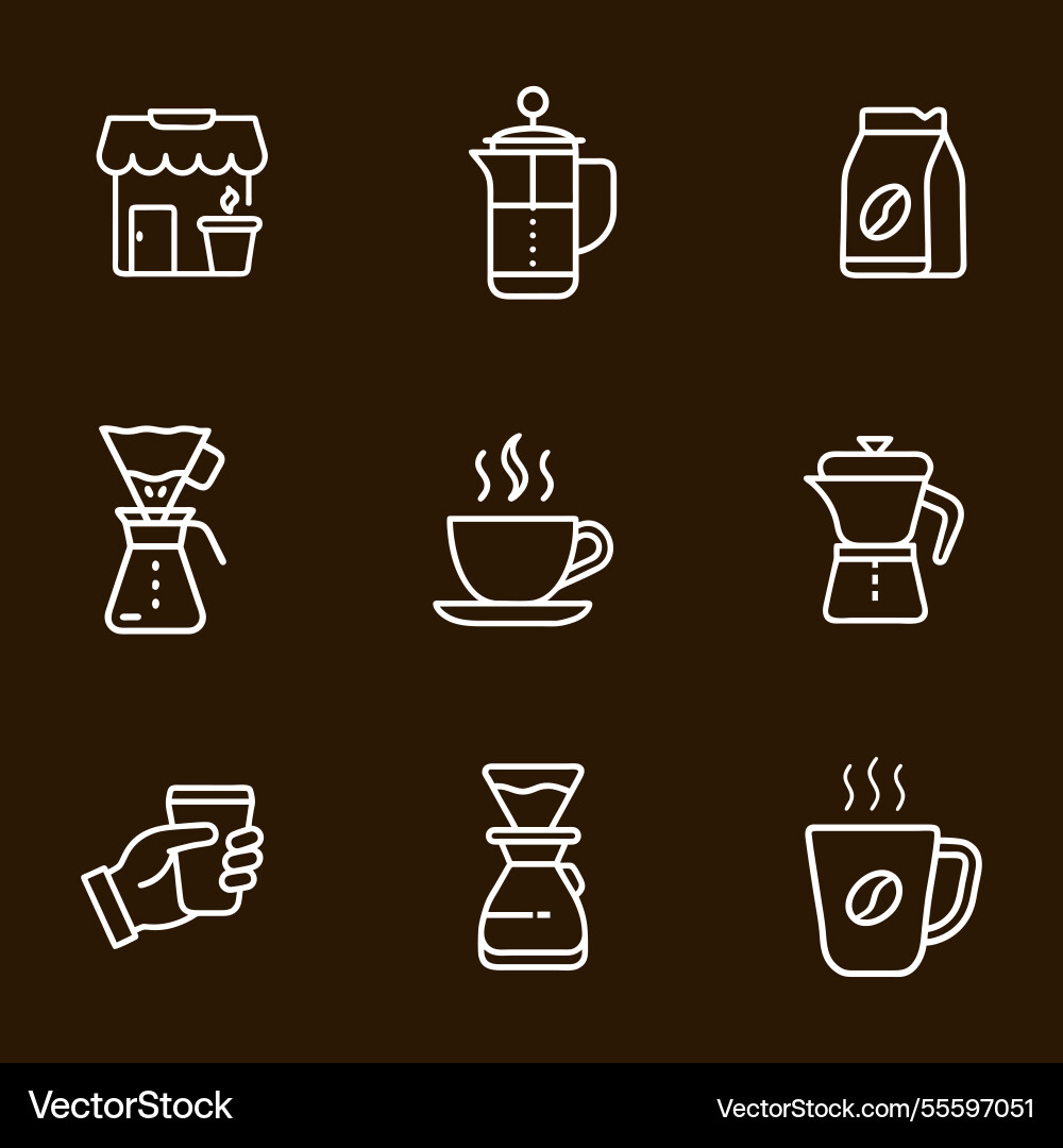 Coffee shop line art icon set maker Royalty Free Vector