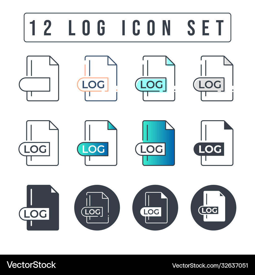 Log file format icon set 12 Royalty Free Vector Image