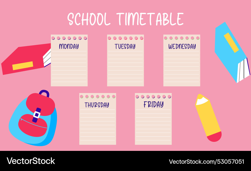 School timetable poster template Royalty Free Vector Image