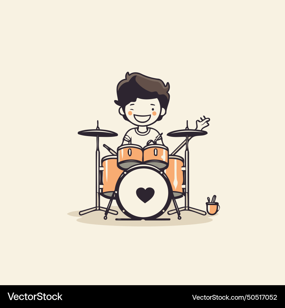 A boy playing drums cute cartoon character Vector Image