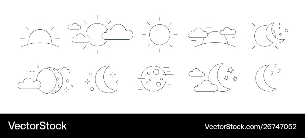 Collection rising or setting sun moon phases Vector Image