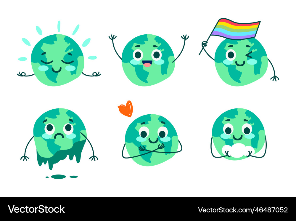 Cute Earth Doodle Set Royalty Free Vector Image