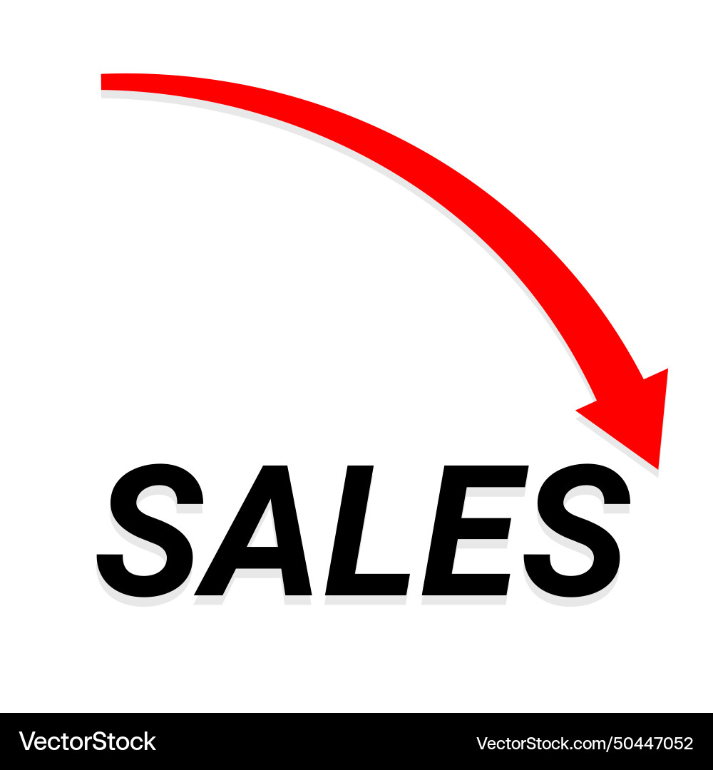 Red arrow down decreasing sales Royalty Free Vector Image