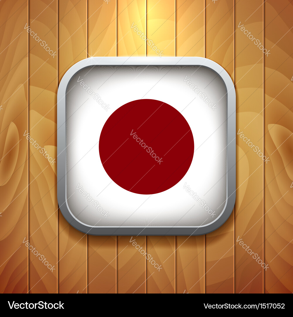 Rounded square japan flag icon on wood texture Vector Image