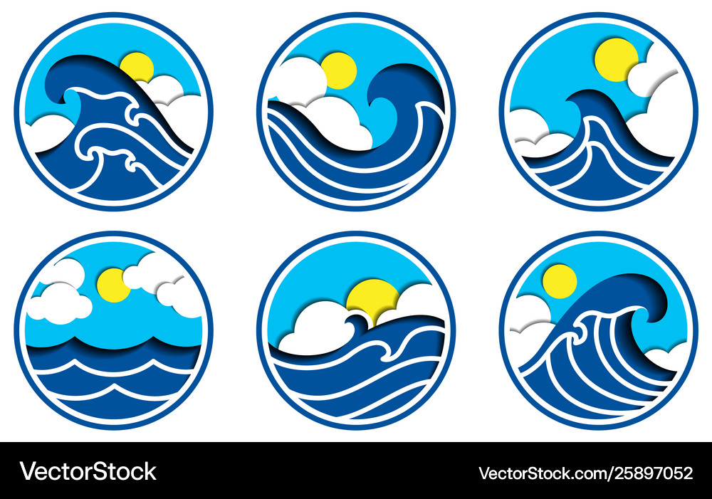 Sea icon set in paper cut Royalty Free Vector Image