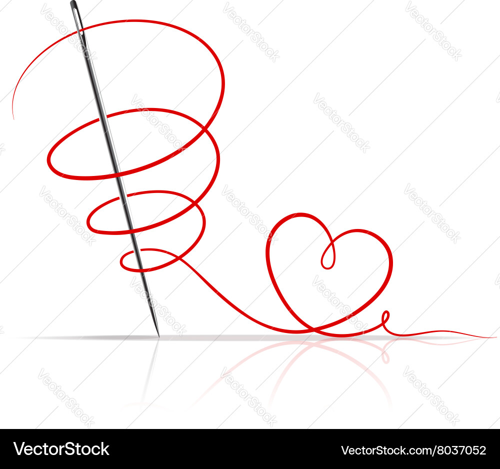 Sewing needle with red thread Royalty Free Vector Image