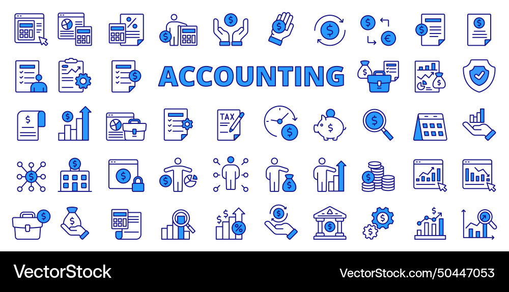 Accounting icons in line design blue Royalty Free Vector