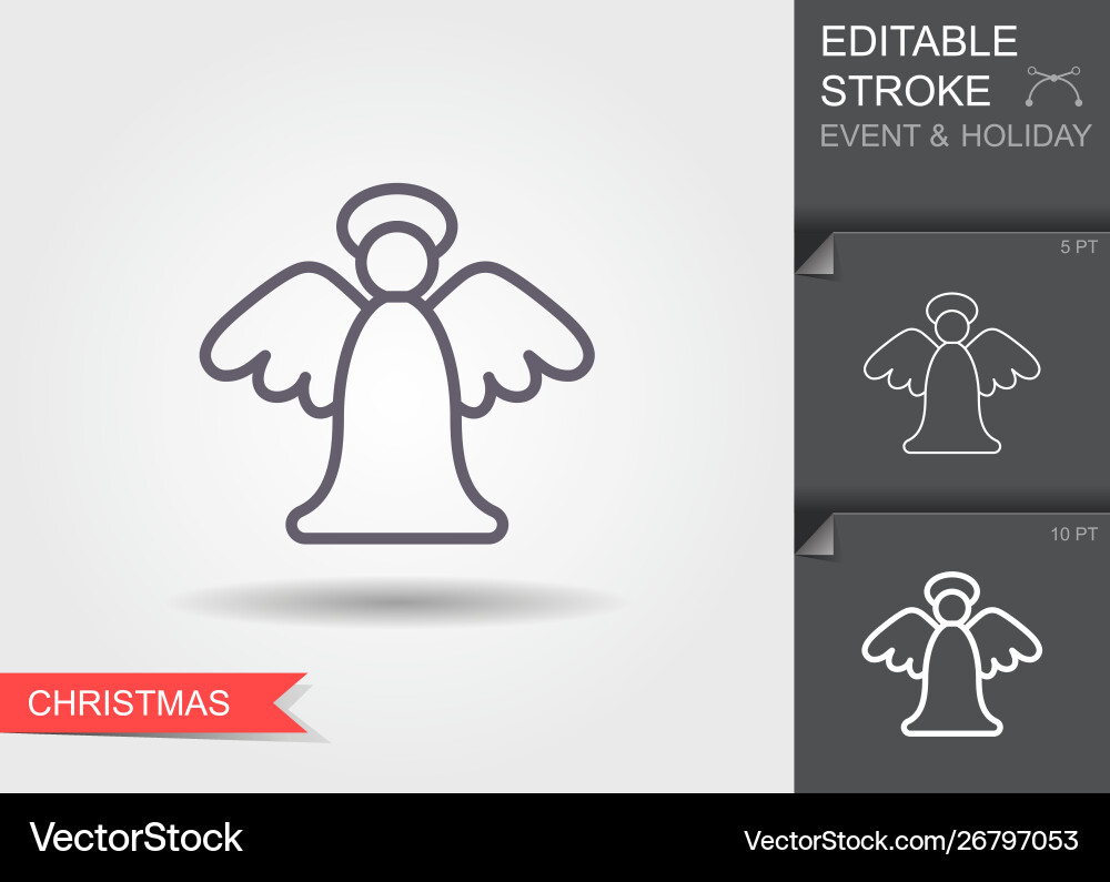 Christmas Angel Line Icon - Editable Stroke Vector Image