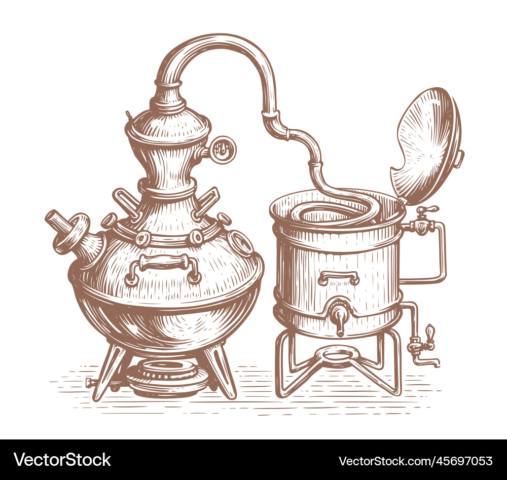Distillation apparatus sketch alcohol ethanol Vector Image