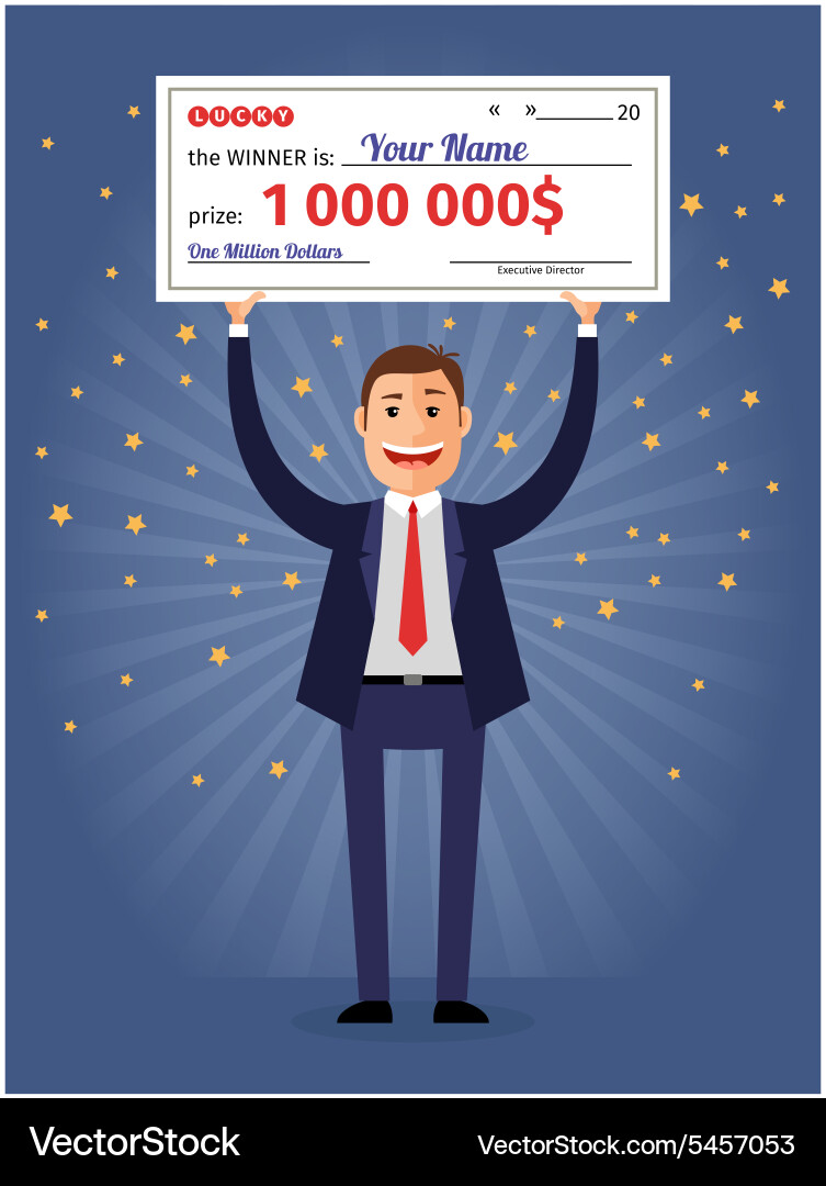 Man Holding Winning Lottery Check Royalty Free Vector Image