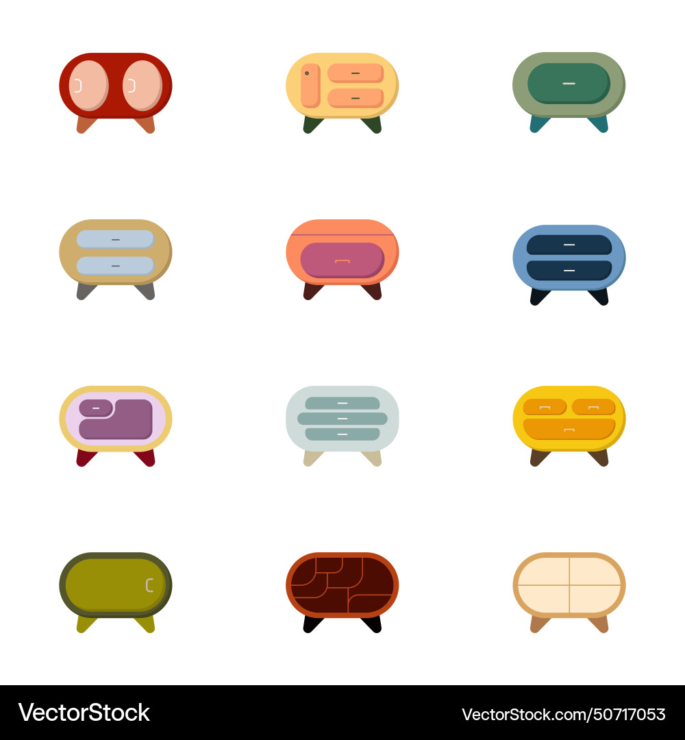 Set of colored bedside tables icons bright Vector Image