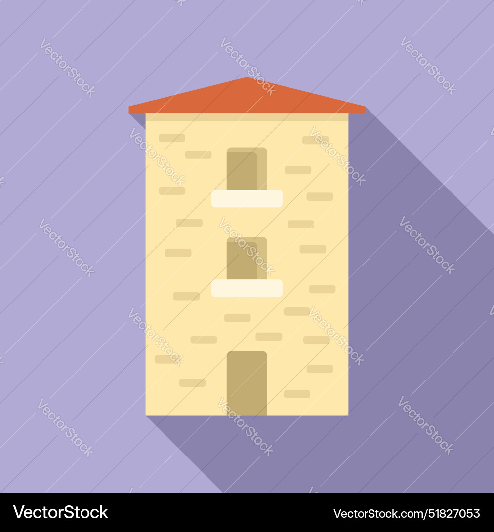 Three story building with balconies in flat design