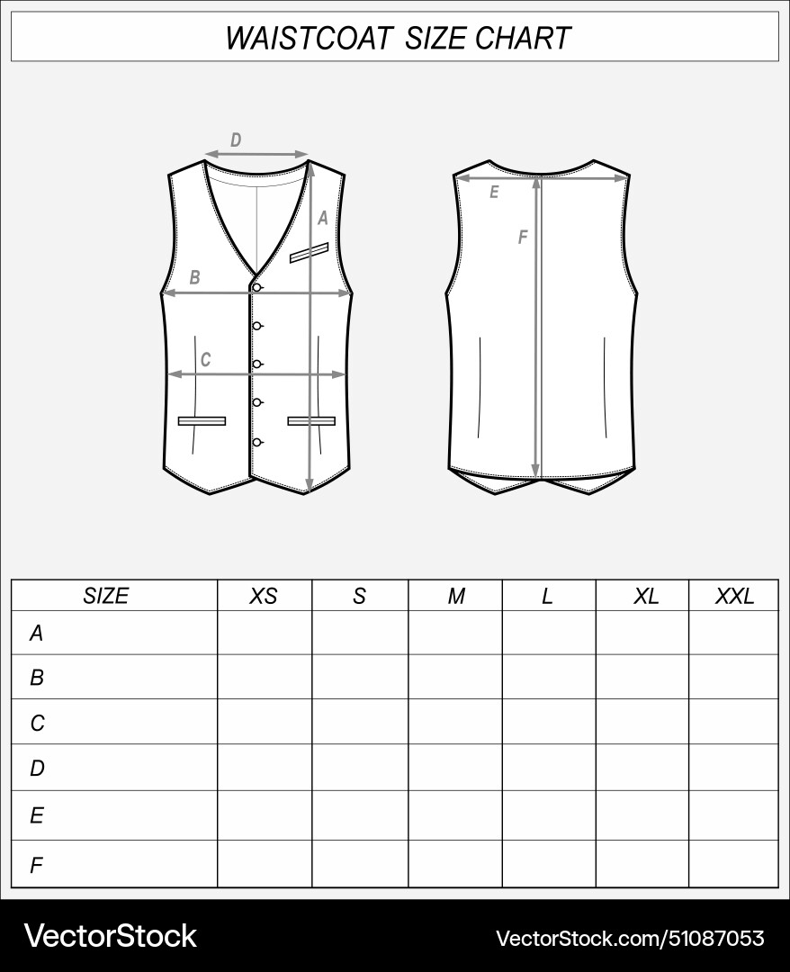 Waistcoat size chart business vest Royalty Free Vector Image