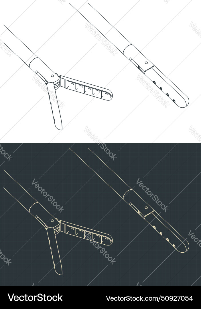 Biopsy forcep head isometric blueprints Royalty Free Vector