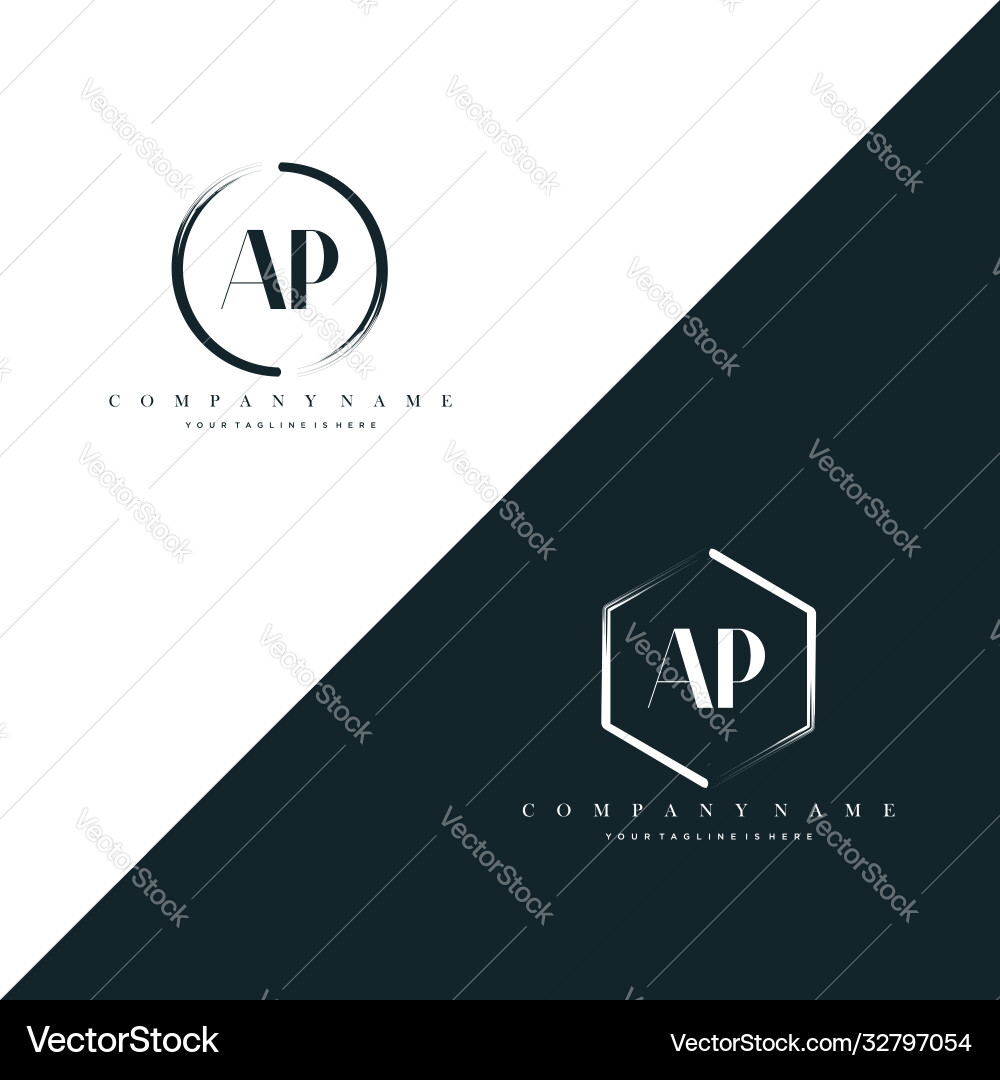 Initial letter ap circle brush hexagon Royalty Free Vector